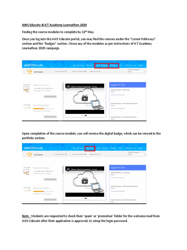 AWS Educate & ICT Academy Learnathon 2020 | PDF