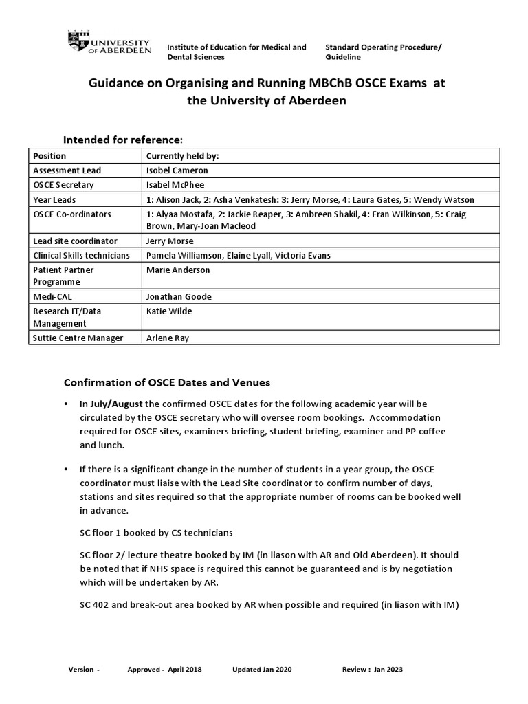 Guidance On Organising and Running MBCHB Osce in Aberdeen | PDF | Test ...