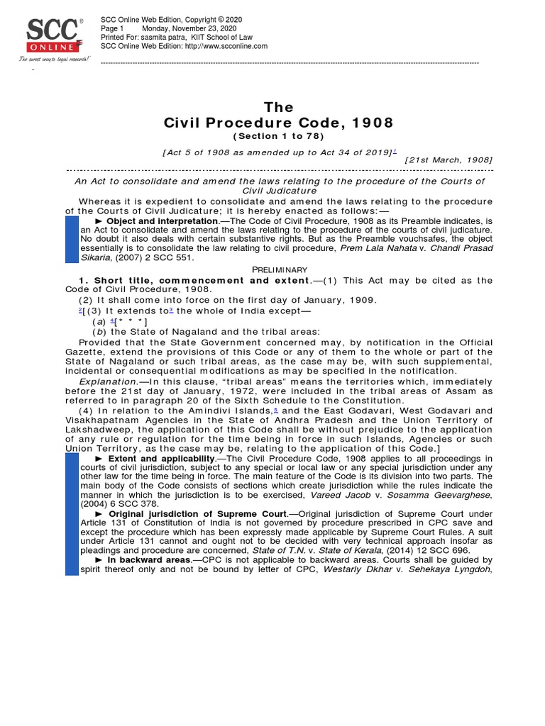 Civil - Procedure - Code - 1908 Section 1-78 | PDF | Lawsuit | Jurisdiction