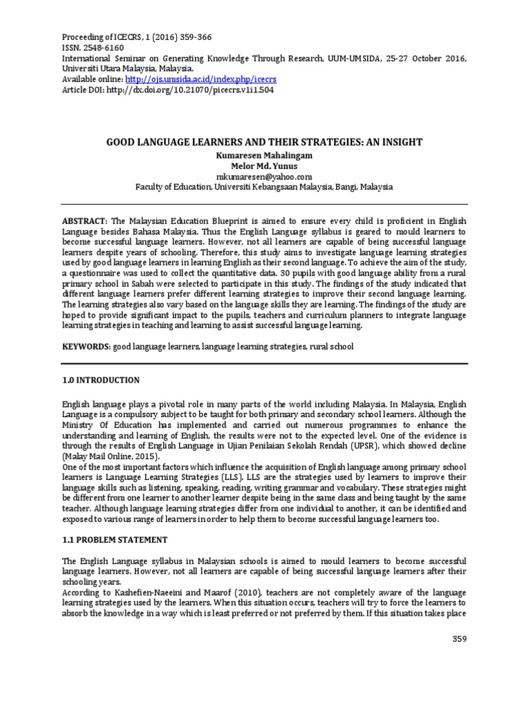 Good Language Learners and Their Strategies: An Insight | Download Free ...