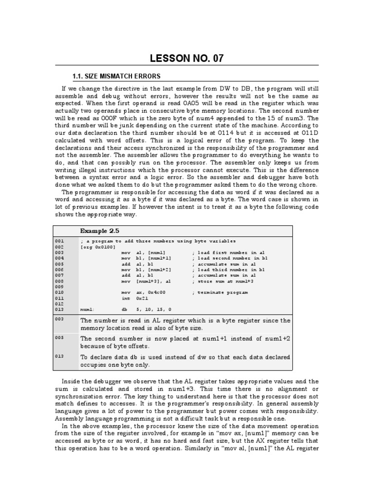 Lesson No. 07: 1.1. Size Mismatch Errors | PDF | Assembly Language ...