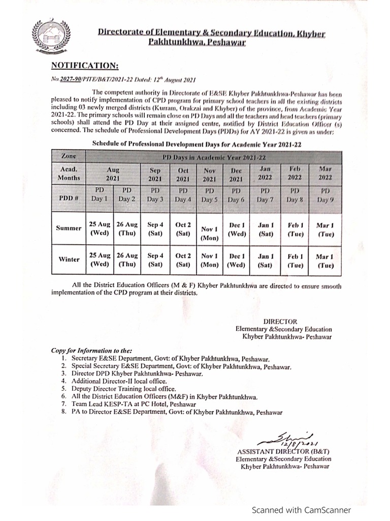 PD Days Schedule 2021.22 | PDF