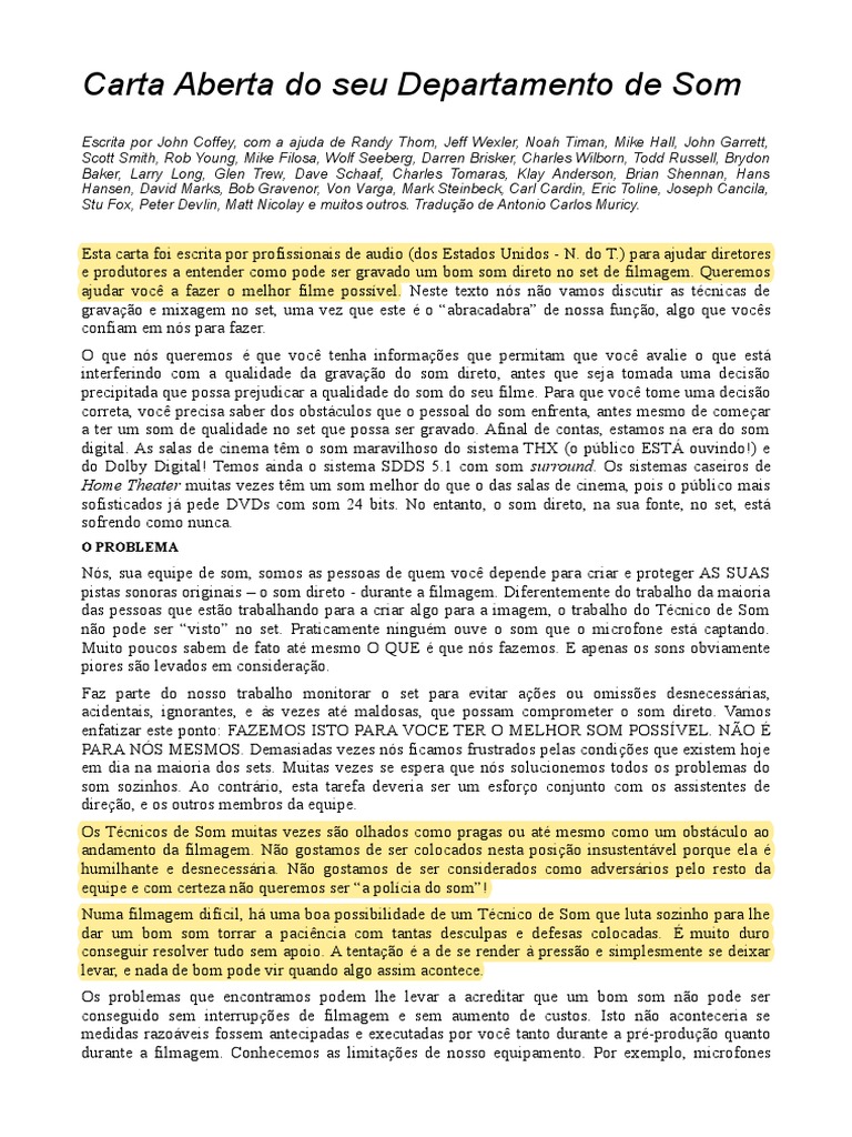Carta Aberta Do Som Editada Com Destaques | PDF | Câmera | Tempo
