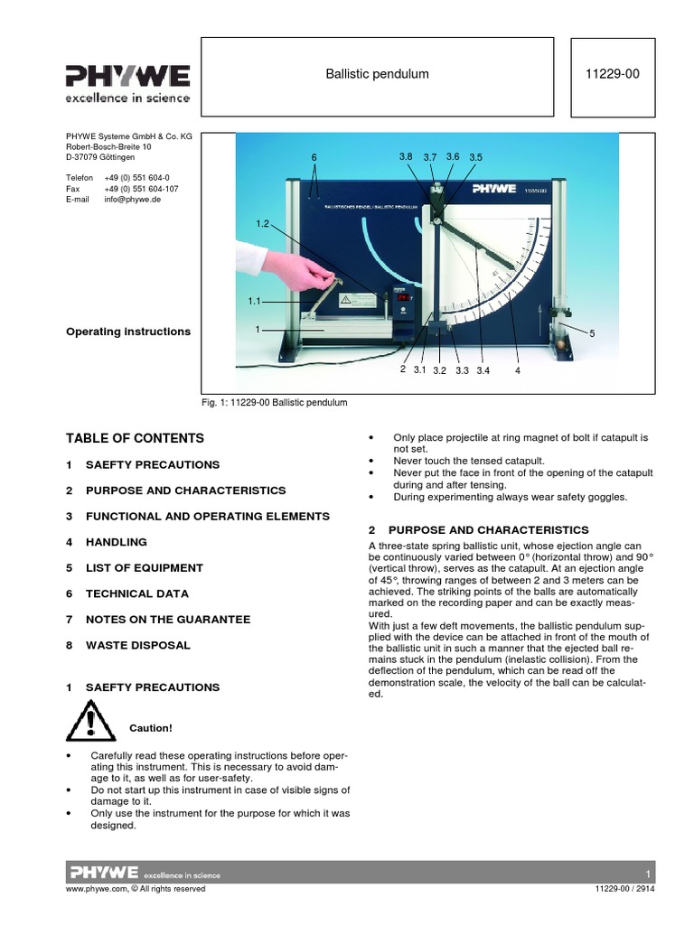 Ballistic Pendulum 11229-00 | PDF | Pendulum | Screw