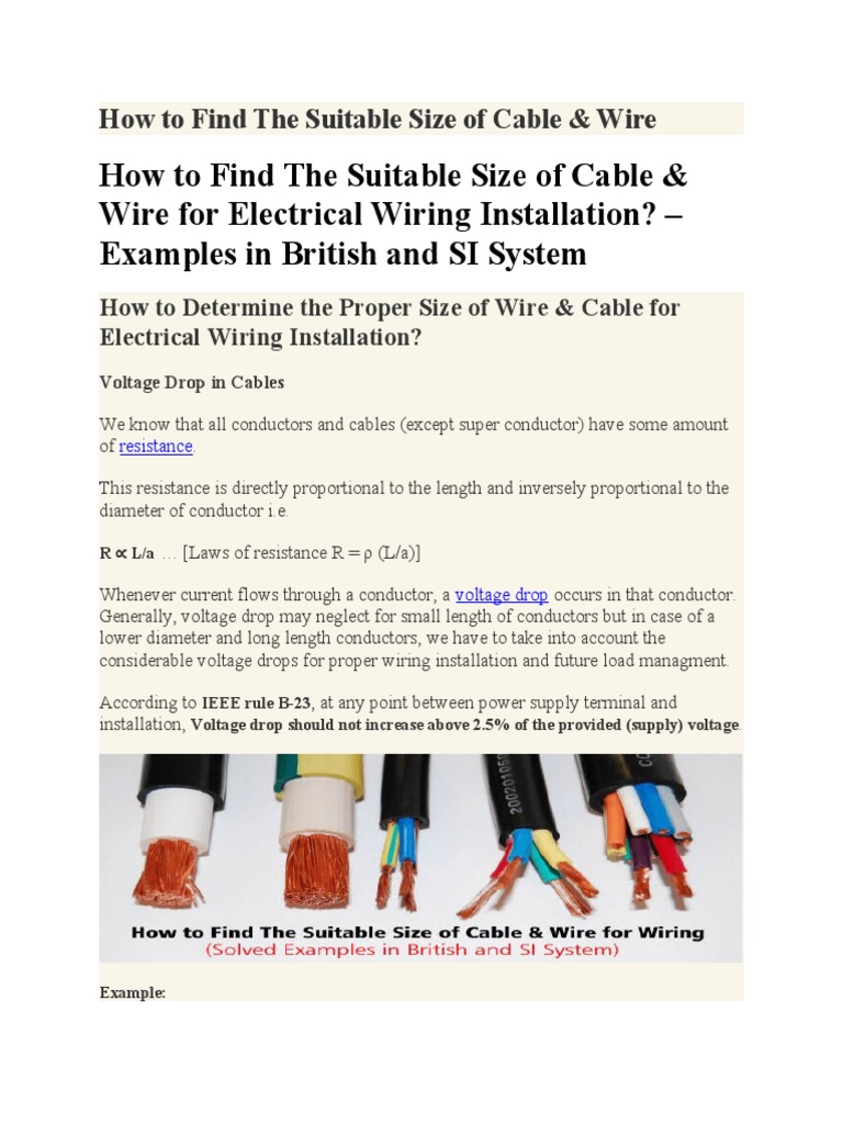 How To Find The Suitable Size of Cable & Wire | PDF | Electrical Wiring ...