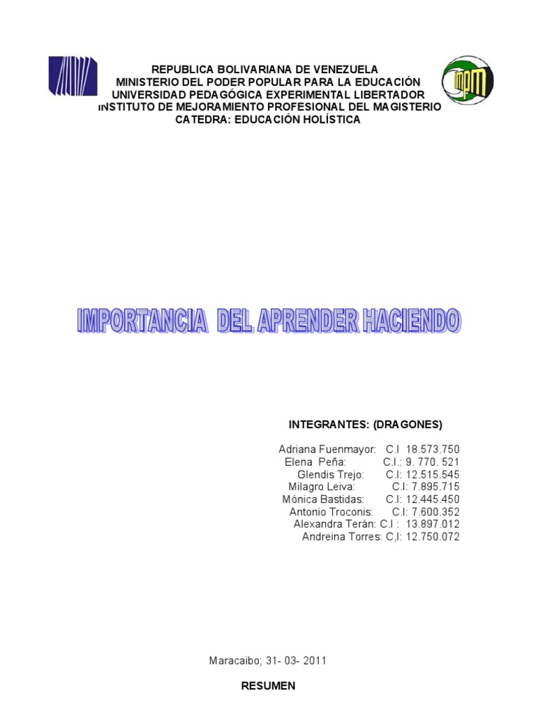 Importancia Del Aprender Haciendo | PDF | John Dewey | Aprendizaje