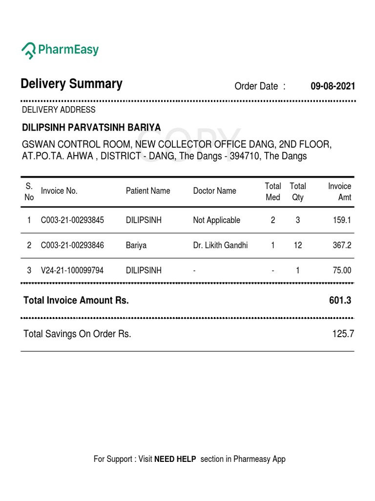 Delivery Summary: Order Date | PDF | Invoice | Taxes