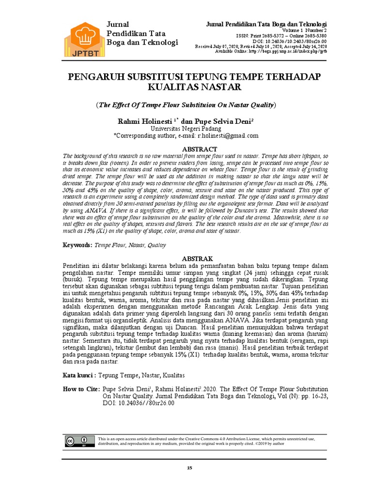 Pengaruh Substitusi Tepung Tempe Terhadap Kualitas Nastar: Jurnal Pendidikan Tata Boga Dan ...