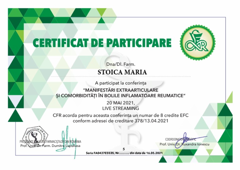 Certificate EFC Comorbiditati 2020 5 | PDF