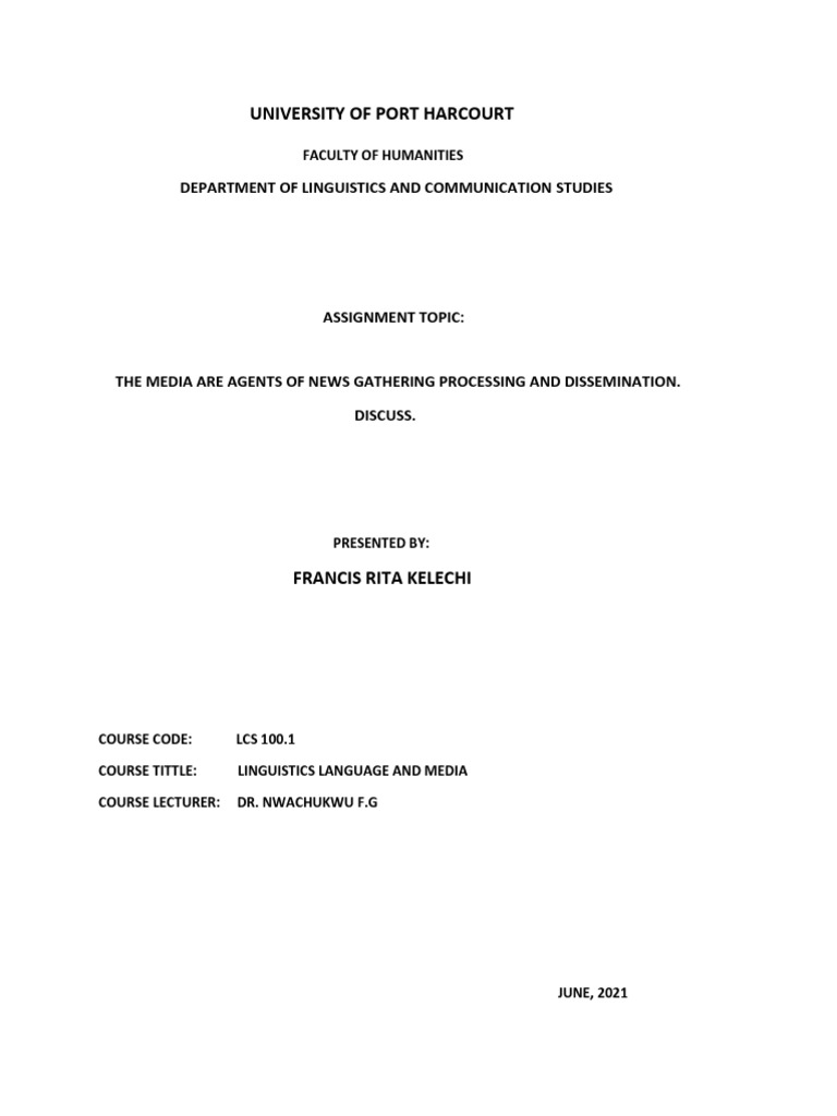 University of Port Harcourt | PDF | Mass Media | Communication