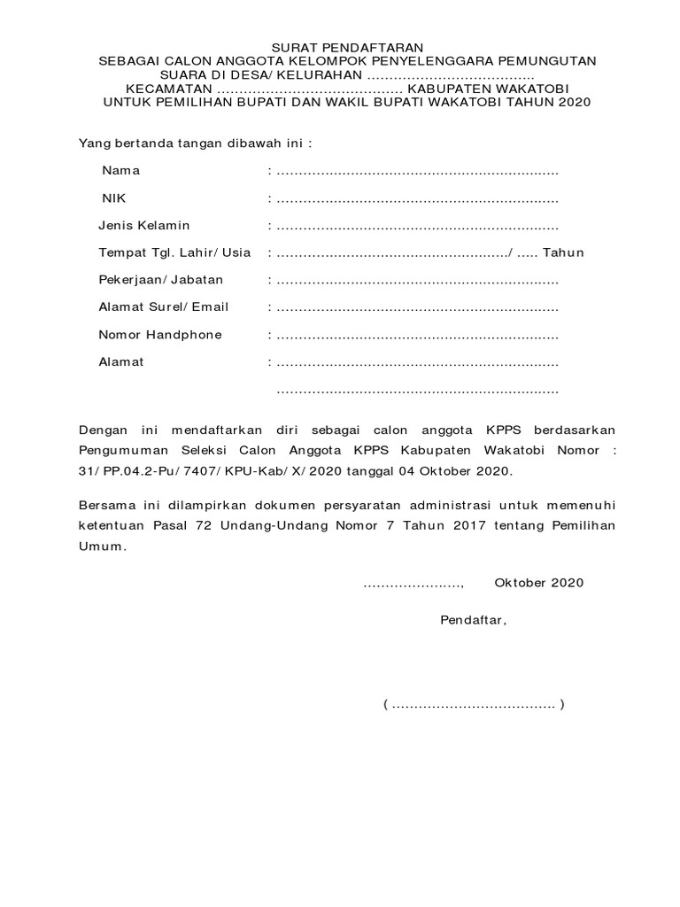 Surat Pendaftaran KPPS | PDF
