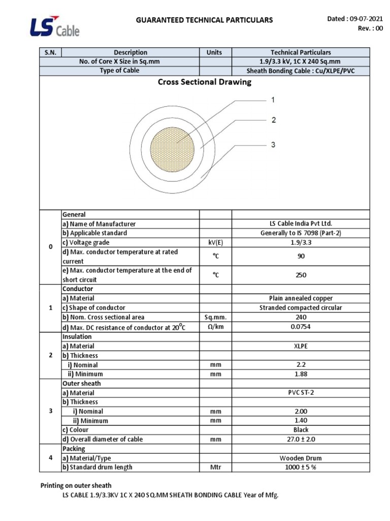 GTP - 1.9 (3.3) KV 240 SQ - MM Sheath Bonding Cable | PDF | Electrical ...