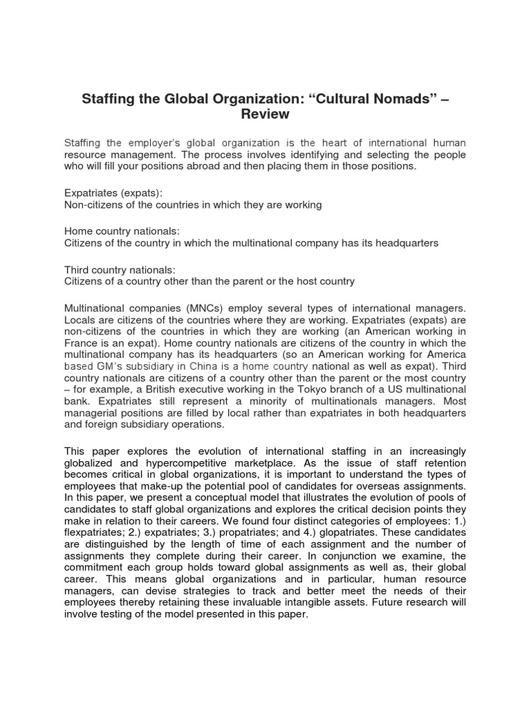Global Staffing Strategies Explained | PDF | Multinational Corporation ...