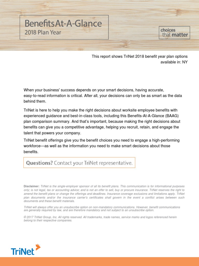 Disclaimer: Trinet Is The Single-Employer Sponsor of All Its Benefit ...