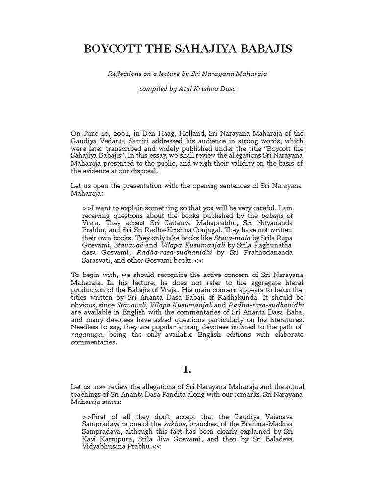 Critique of Sahajiya Babaji Teachings | PDF | Vaishnavism | Indian ...