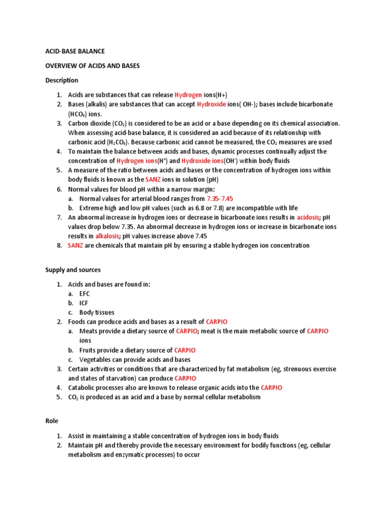 Hydrogen Hydroxide: Acid-Base Balance Overview of Acids and Bases Description | PDF | Buffer ...