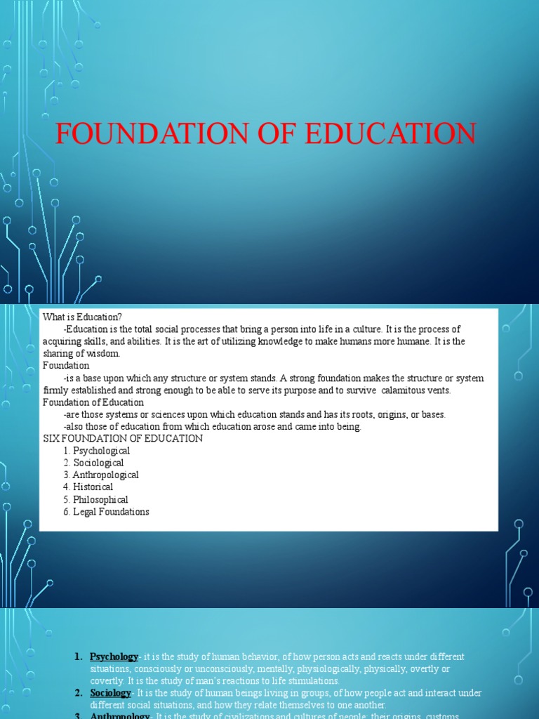 Foundations of Education Explained | PDF | Idealism | Psychology