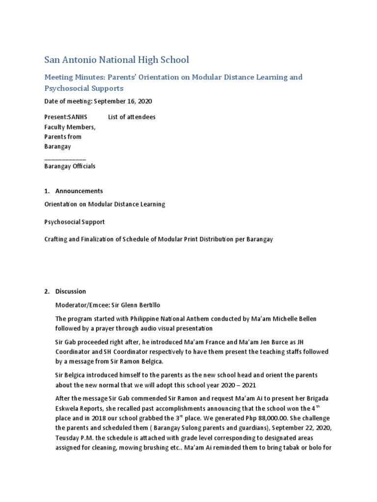 Sulong and Napao Parents Orientation On Modular Distance Learning | PDF