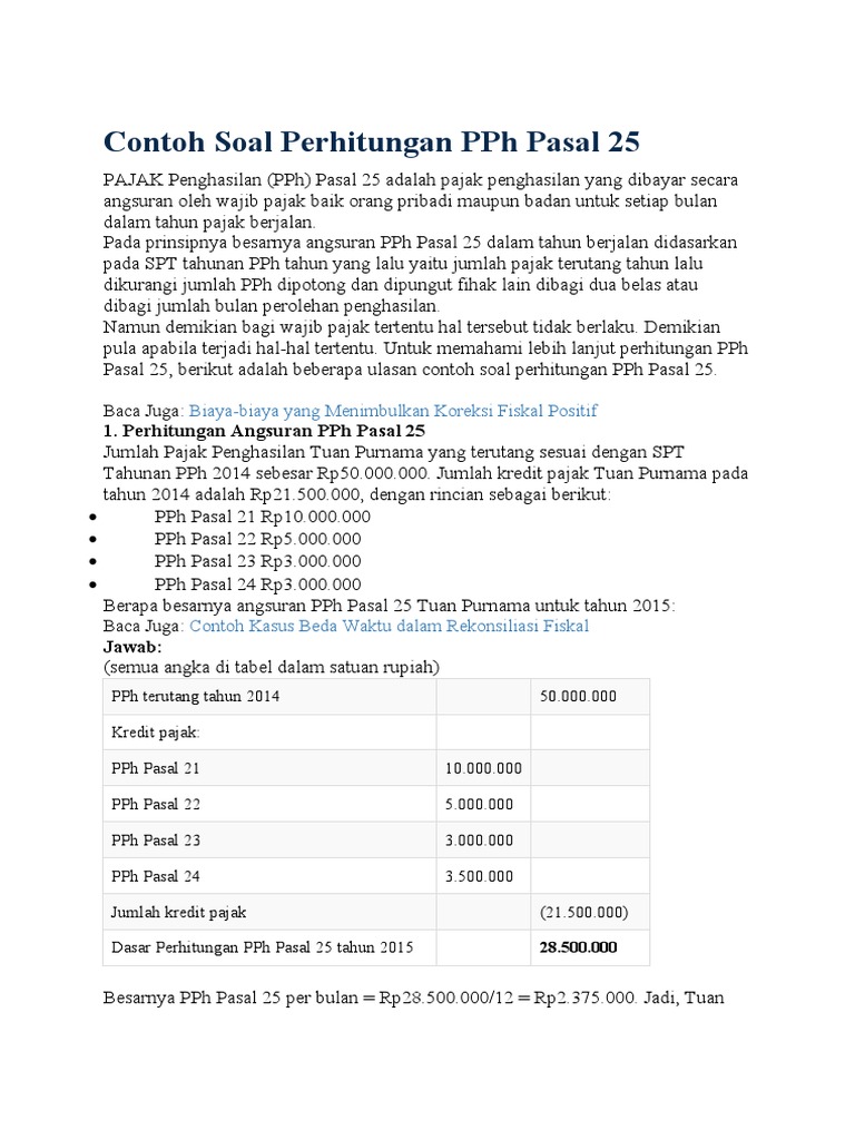Contoh Soal Perhitungan PPH Pasal 25 | PDF