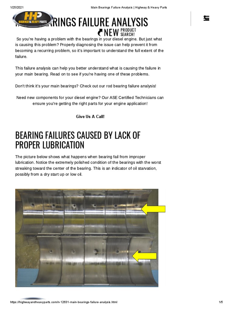 Main Bearings Failure Analysis - Highway & Heavy Parts | PDF | Bearing ...