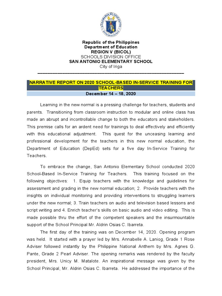 Terminal Report Inset Final | PDF | Teachers | Learning