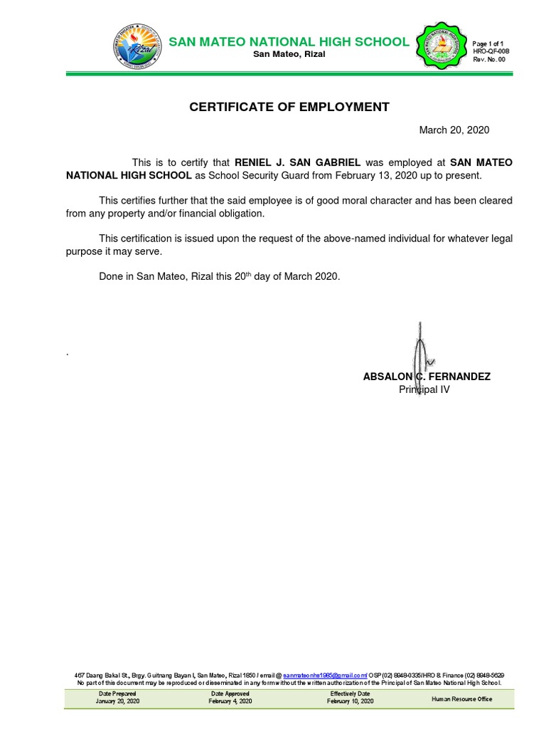 Certificate of Employment Security Guard Utility | PDF | Justice ...