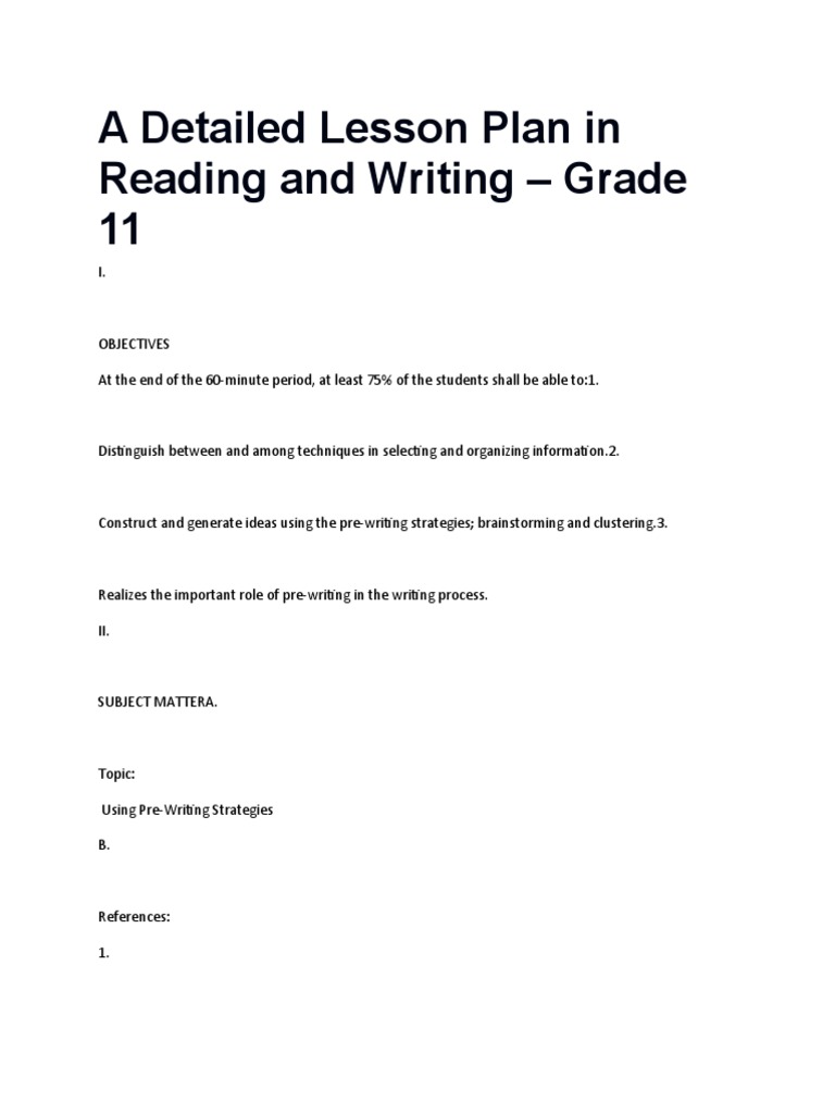 Grade 11 Pre-Writing Strategies Lesson Plan | PDF