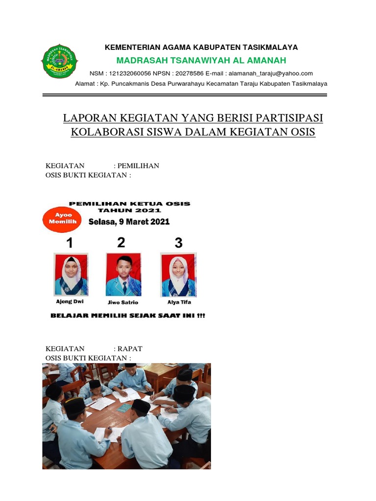 Laporan Kegiatan Yang Berisi Partisipasi Kolaborasi Siswa Dalam Kegiatan Osis | PDF