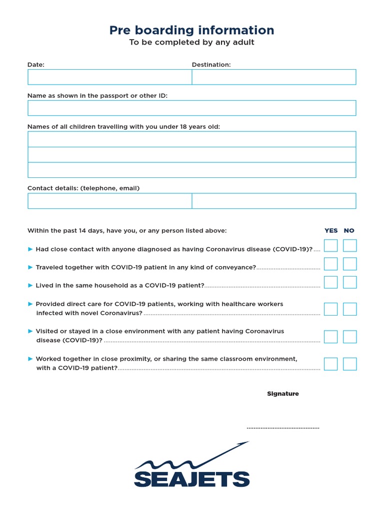 Health Declaration for Seajets Passengers | PDF