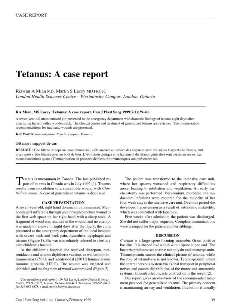 Tetanus: A Case Report | PDF | Medical Specialties | Clinical Medicine