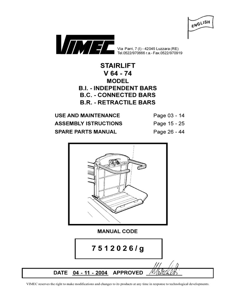 Vimec V64 B.I. Use and Maintenance | PDF | Elevator | Manufactured Goods
