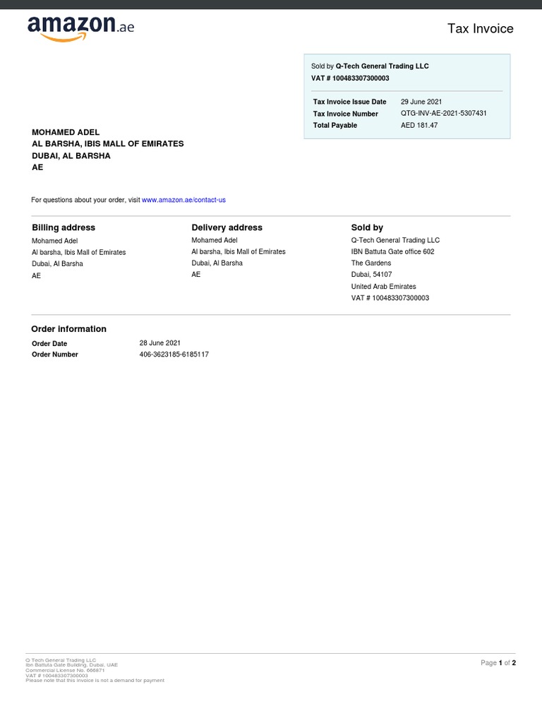 Tax Invoice: Mohamed Adel Al Barsha, Ibis Mall of Emirates Dubai, Al ...