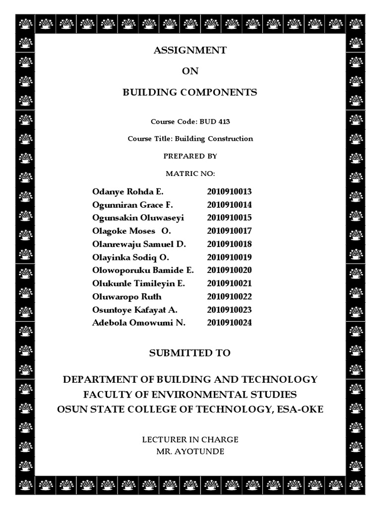 ASSIGNMENT On Building Components | PDF | Building Insulation ...