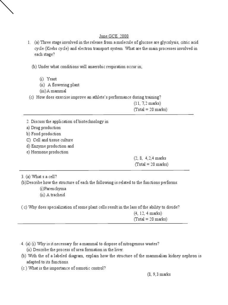 0710 Biology Past Questions From June 2000 To June 2021 | PDF ...