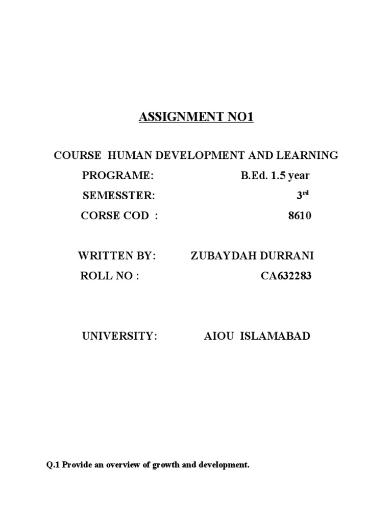 8610 Assignment No1-1 | PDF | Cognitive Development | Dominance (Genetics)