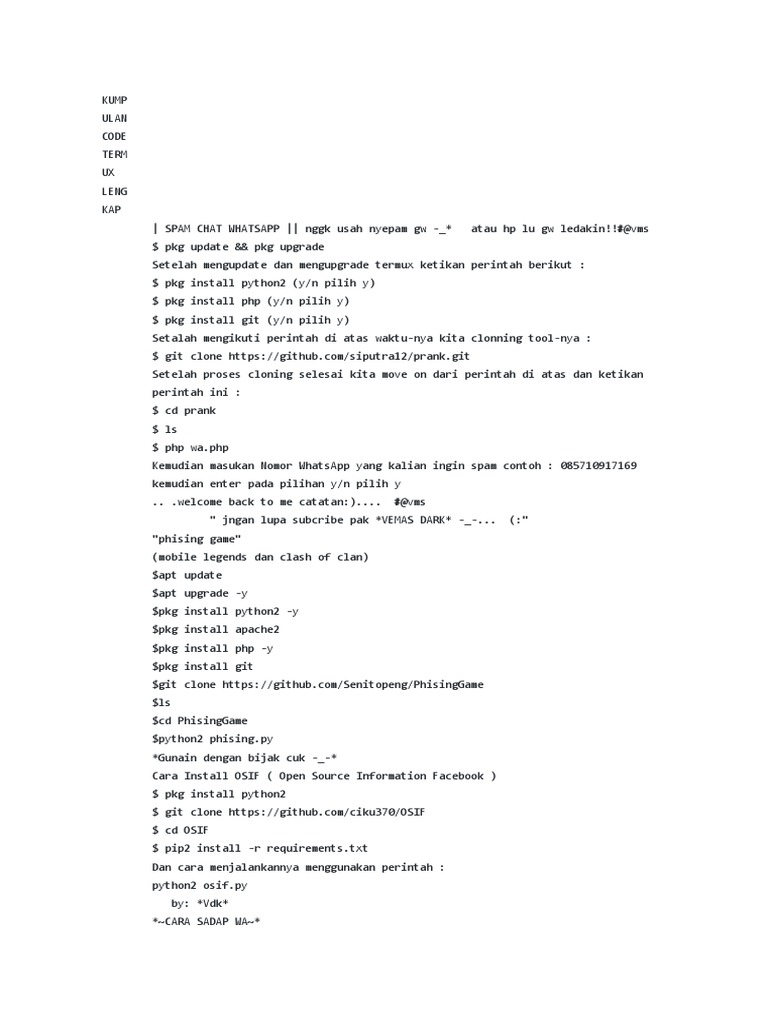 Kumpulan Code Termux Lengkap | PDF