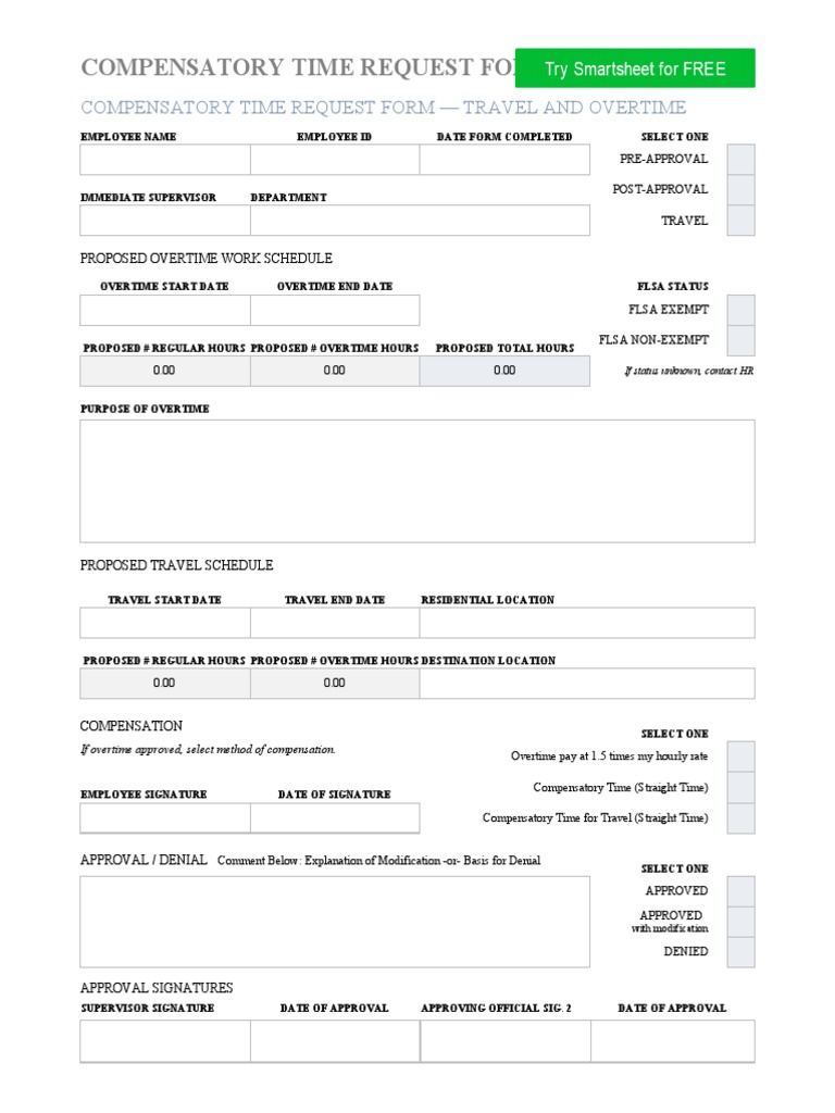 IC Compensatory Time Request Form 10678 | PDF | Overtime | Economies