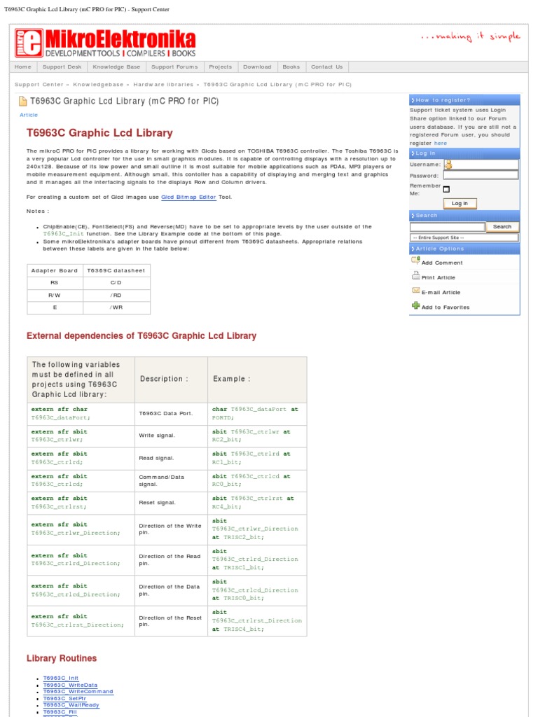 T6963C Graphic LCD Library (MC PRO For PIC) - Support Center | PDF | Pointer (Computer ...