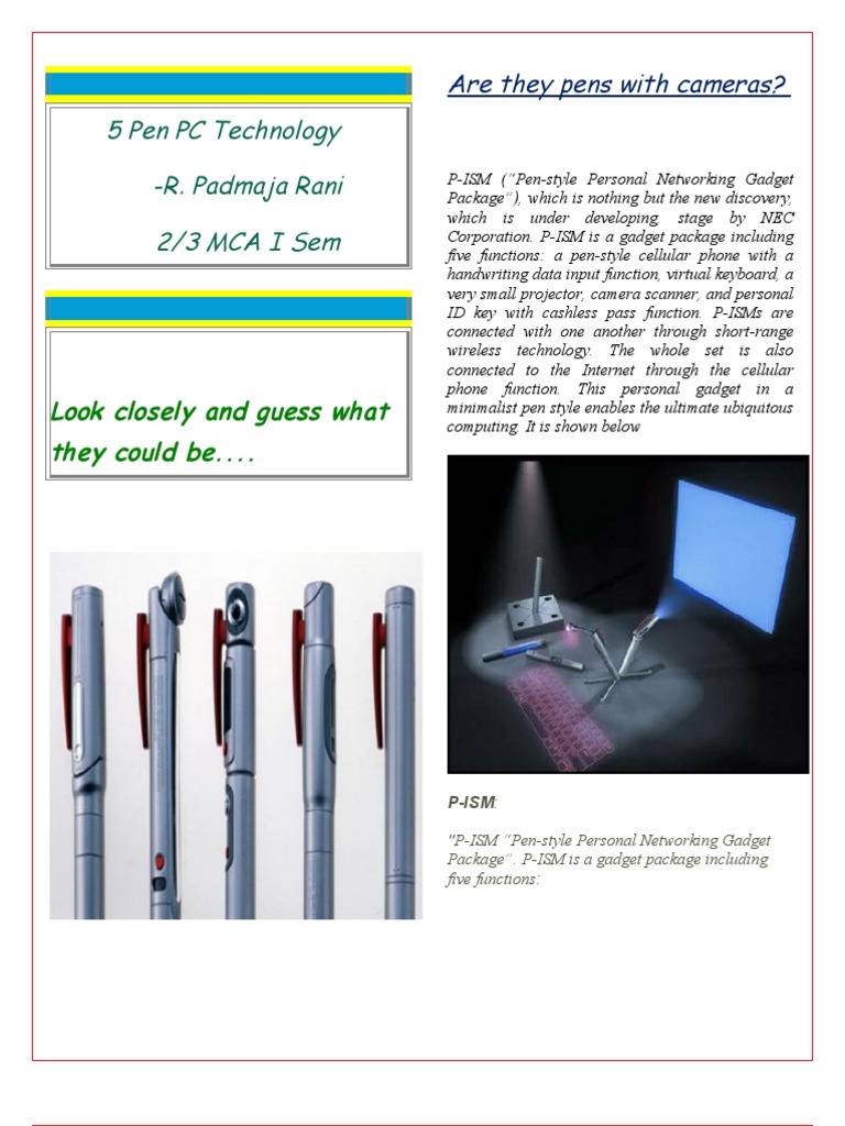5 Pen PC Technology Report | PDF | Bluetooth | Computer Keyboard