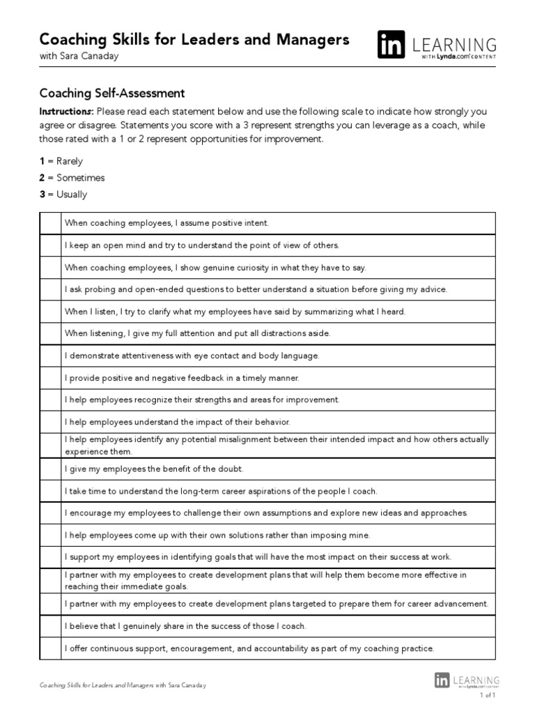 Coaching Skills Self-Assessment Guide | PDF | Career & Growth