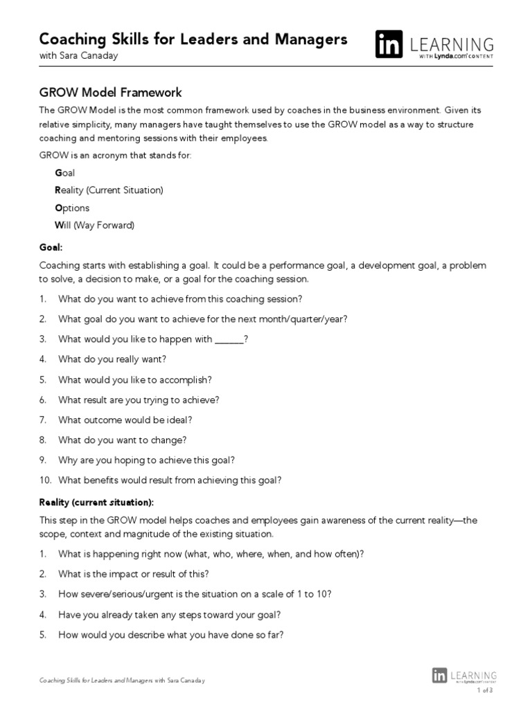 GROW Model Framework | PDF | Goal | Mentorship