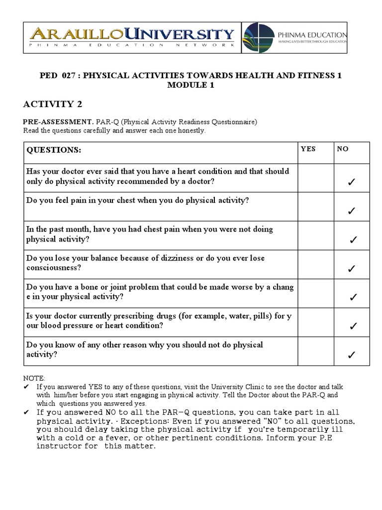 Assessing Readiness for Physical Activity: Results of the PAR-Q ...