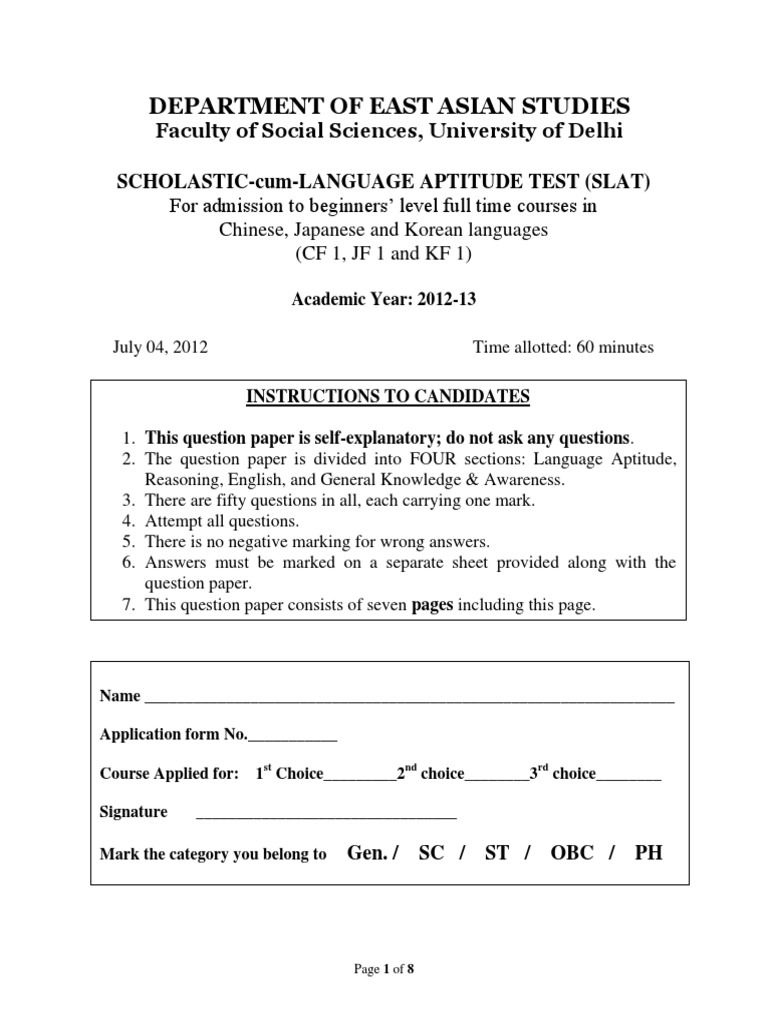SLAT Question Paper and Answers | PDF | Question