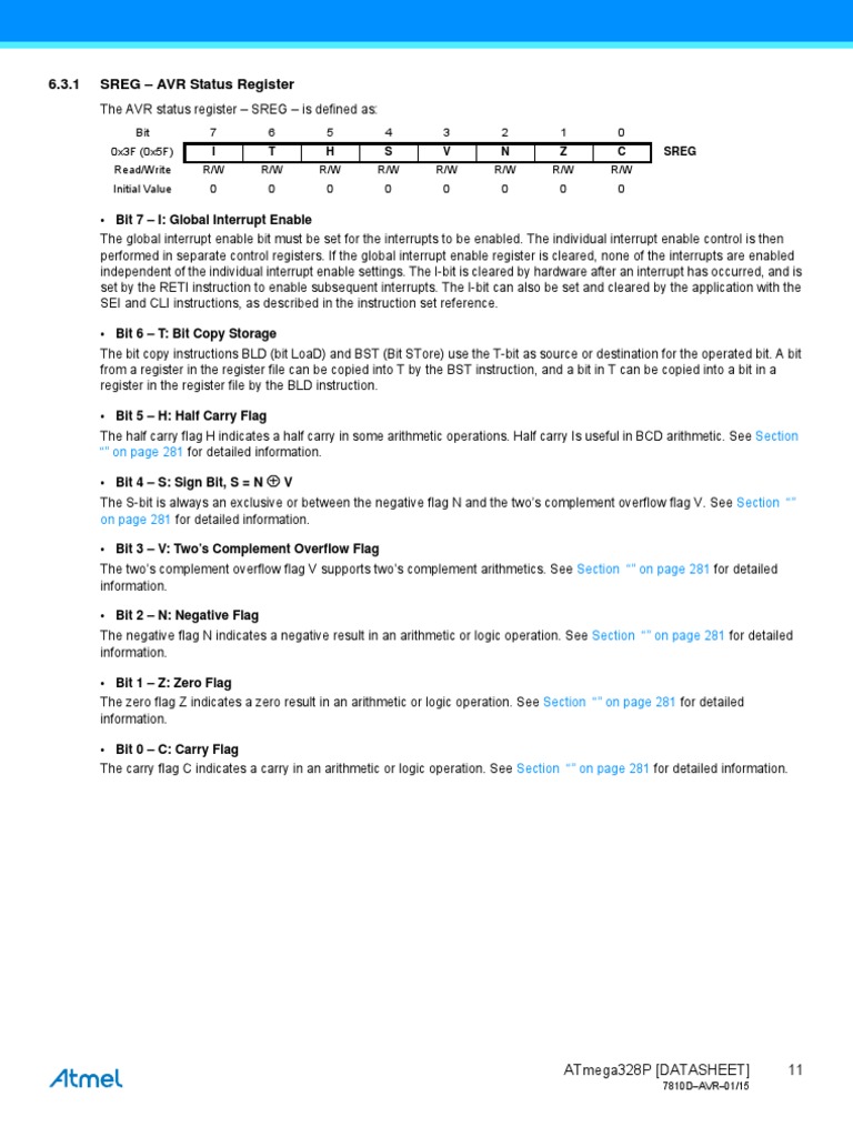 6.3.1 SREG - AVR Status Register: - Bit 7 - I: Global Interrupt Enable | PDF | Bit | Computer ...