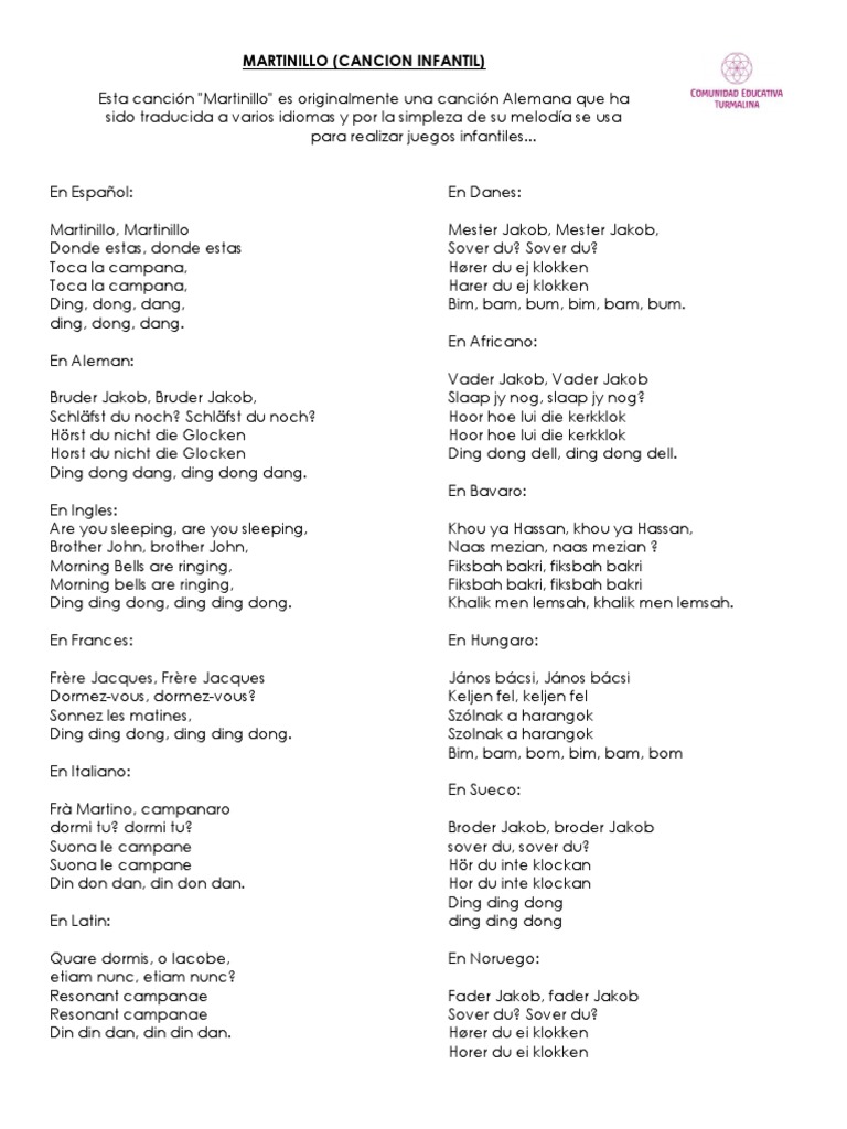 Canción Infantil: Martinillo | PDF | Idiomas | Estudios de idiomas ...