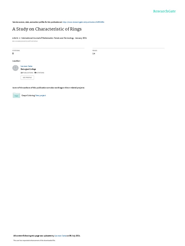 A Study On Characteristic of Rings | PDF | Ring (Mathematics) | Group ...