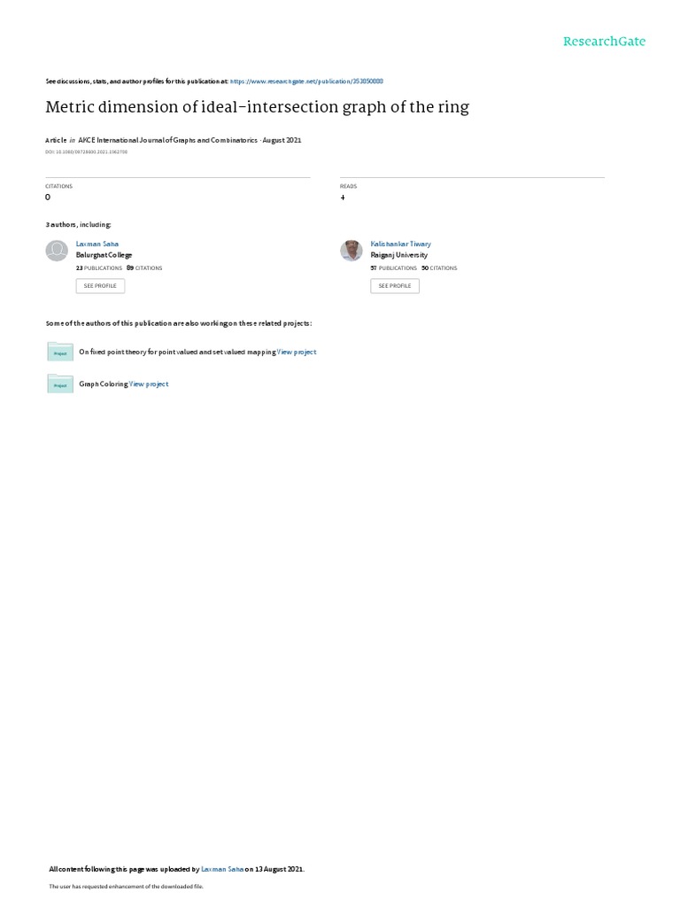 Metric Dimension of Ideal-Intersection Graph of The Ring | PDF | Vertex ...