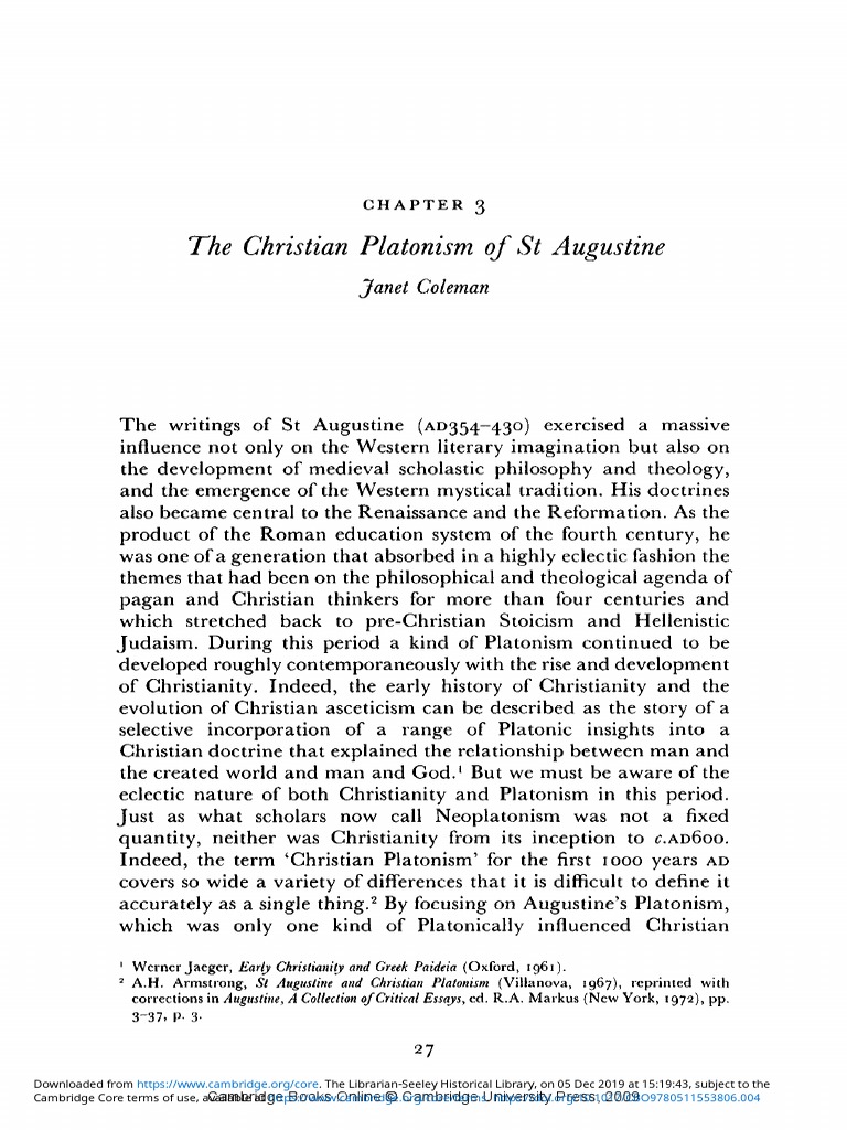 The Christian Platonism of ST Augustine: Janet Coleman | PDF ...