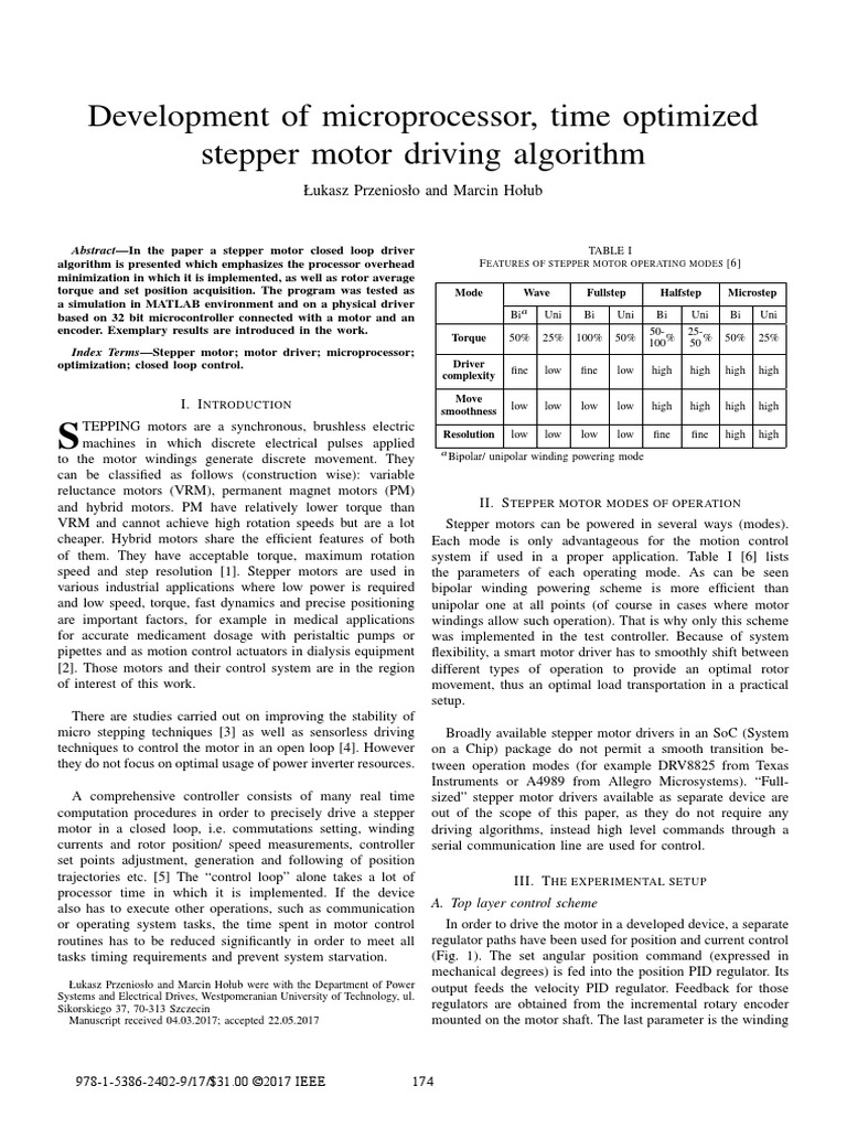 Development of Microprocessor, Time Optimized Stepper Motor Driving ...