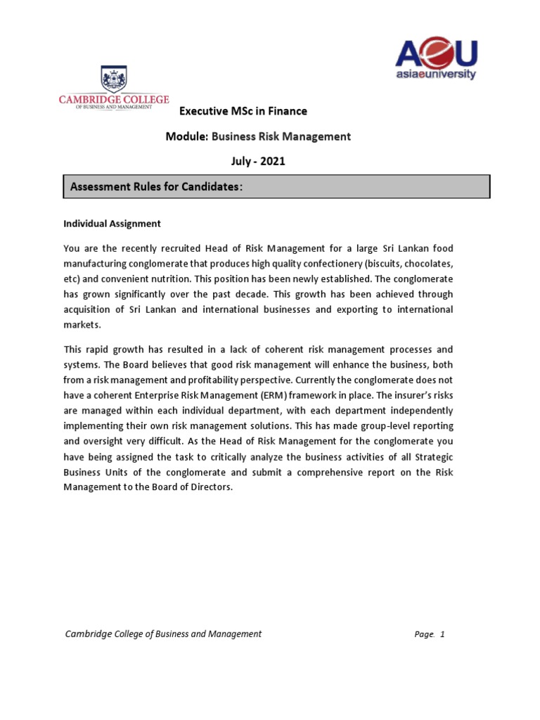 BRM Assignment July 2021 | PDF | Risk | Risk Management